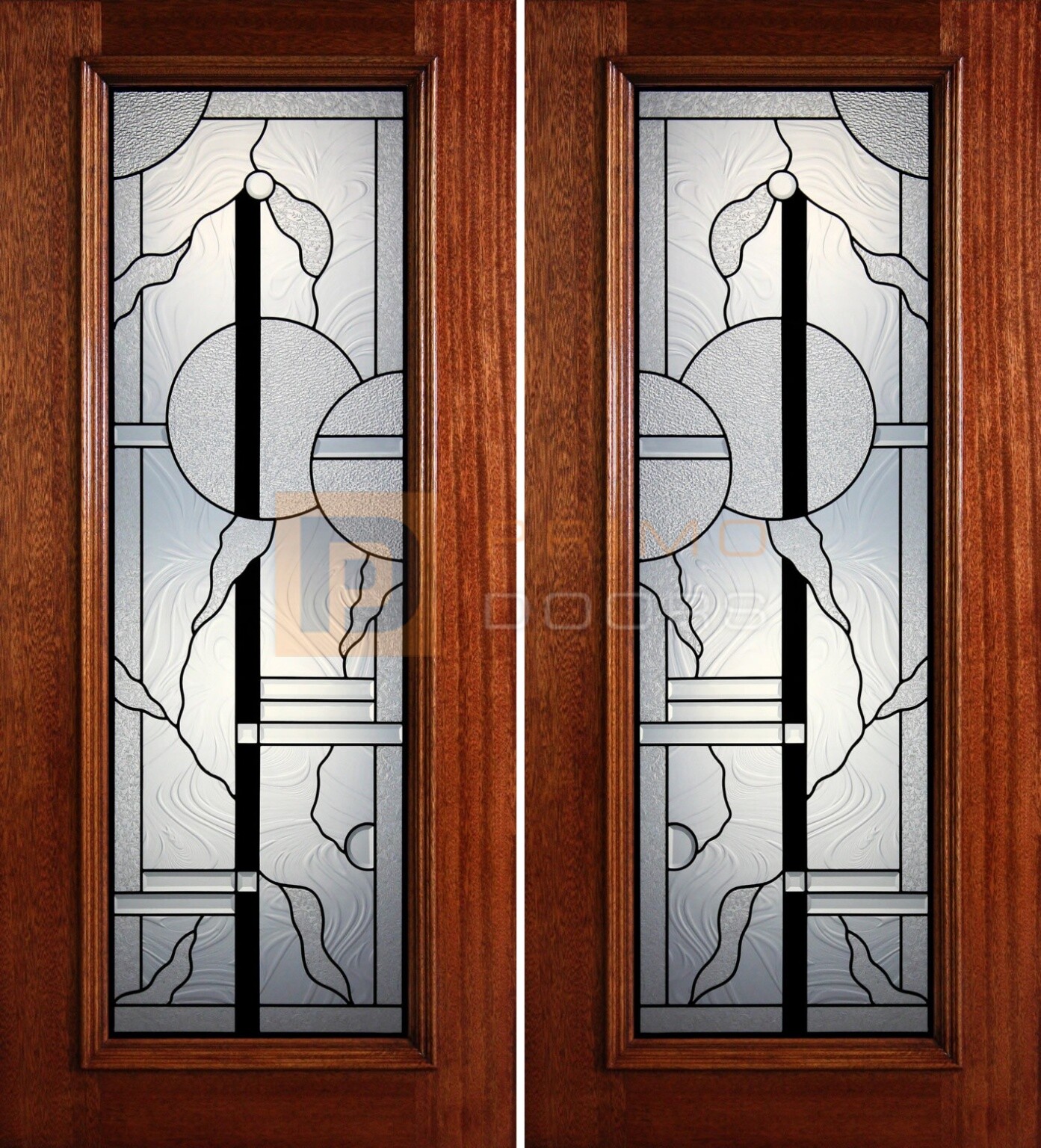 6' 8" Mahogany Full Light Double Doors with Decorative Glass - 6-8 full ...
