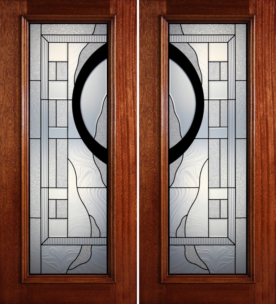 6' 8" Mahogany Full Light Double Doors with Decorative Glass - 6-8 full ...