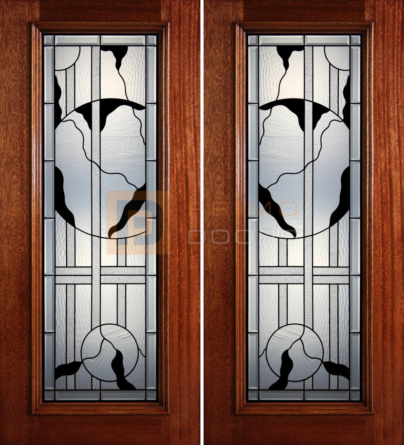 6' 8" Mahogany Full Light Double Doors with Decorative Glass - 6-8 full ...