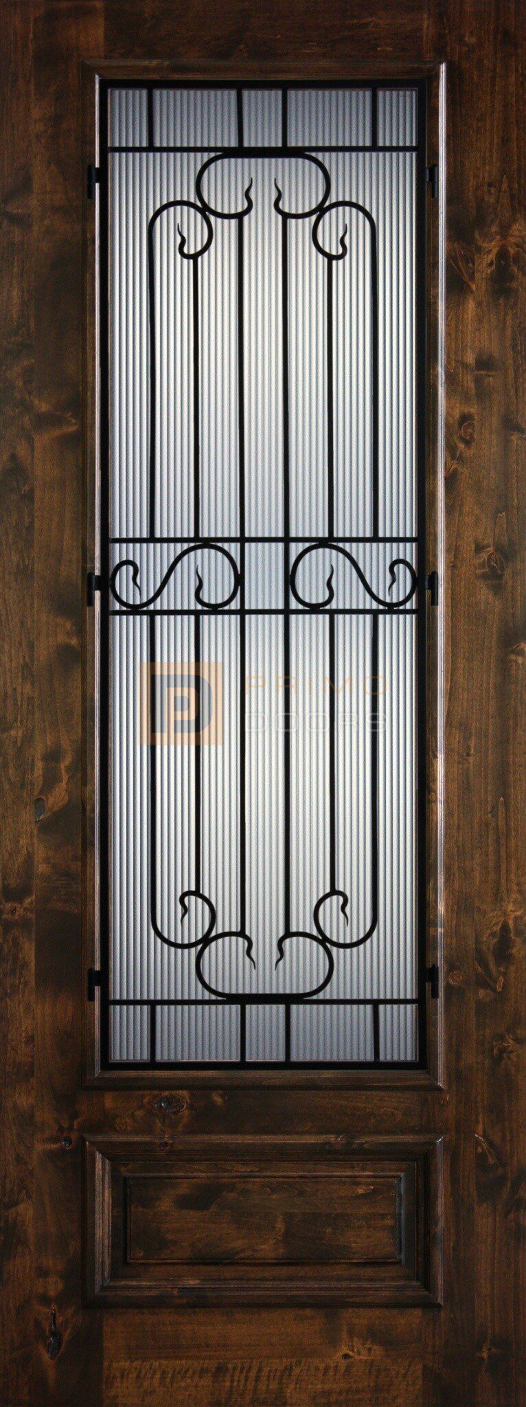8' 3/4 Lite Knotty Alder Decorative Glass with Iron Grill Single Front ...